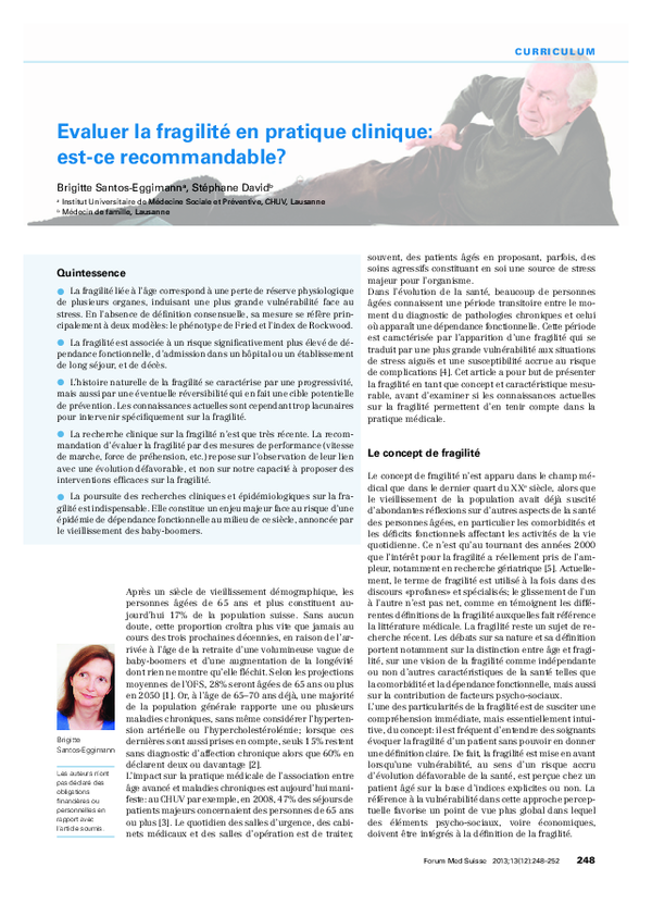 (PDF) Évaluer La Fragilité en Pratique Clinique: Est-Ce Recommandable?