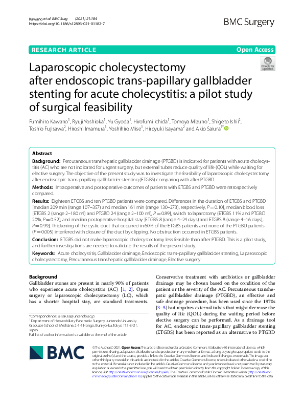 (PDF) Laparoscopic Cholecystectomy After Endoscopic Sphincterotomy