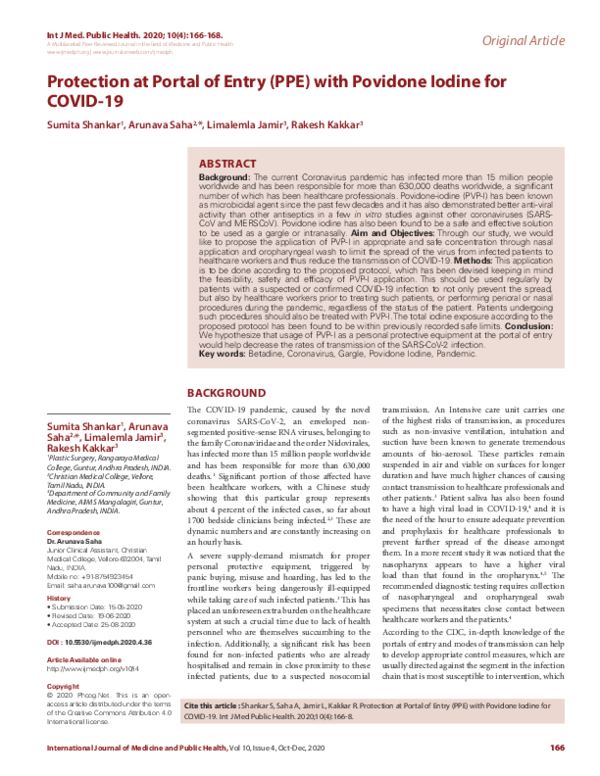 (PDF) Protection at Portal of Entry (PPE) with Povidone Iodine for COVID-19