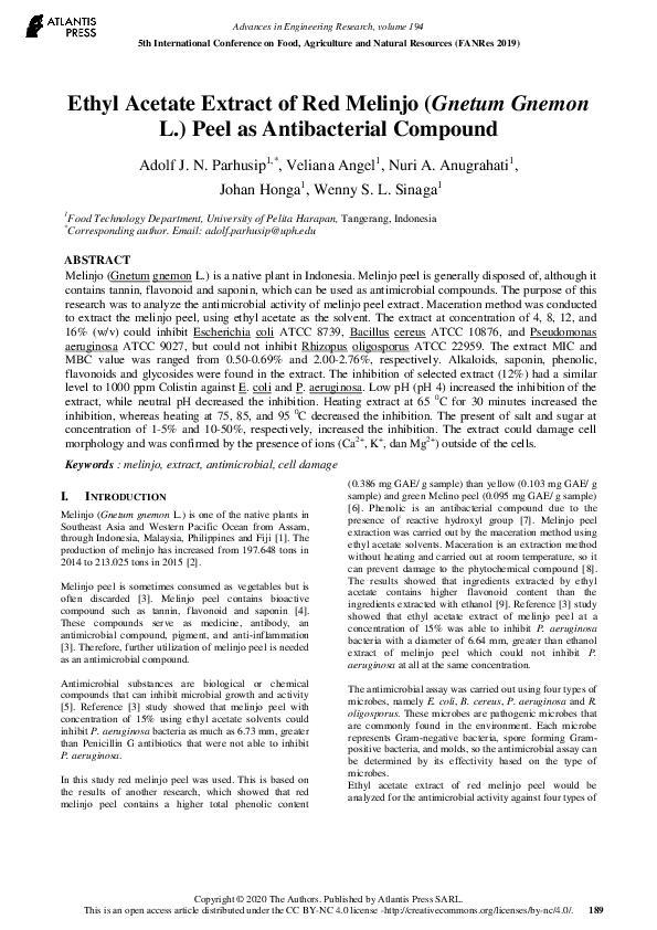 (PDF) Ethyl Acetate Extract of Red Melinjo (Gnetum Gnemon L.) Peel as ...
