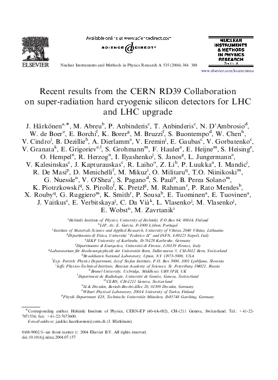 (PDF) Recent results from the CERN RD39 Collaboration on super ...