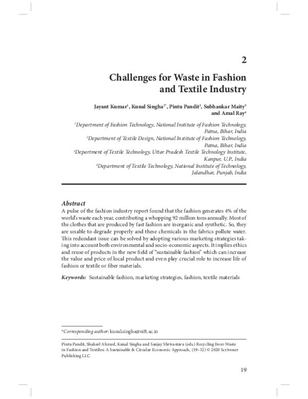 (PDF) Challenges for Waste in Fashion and Textile Industry