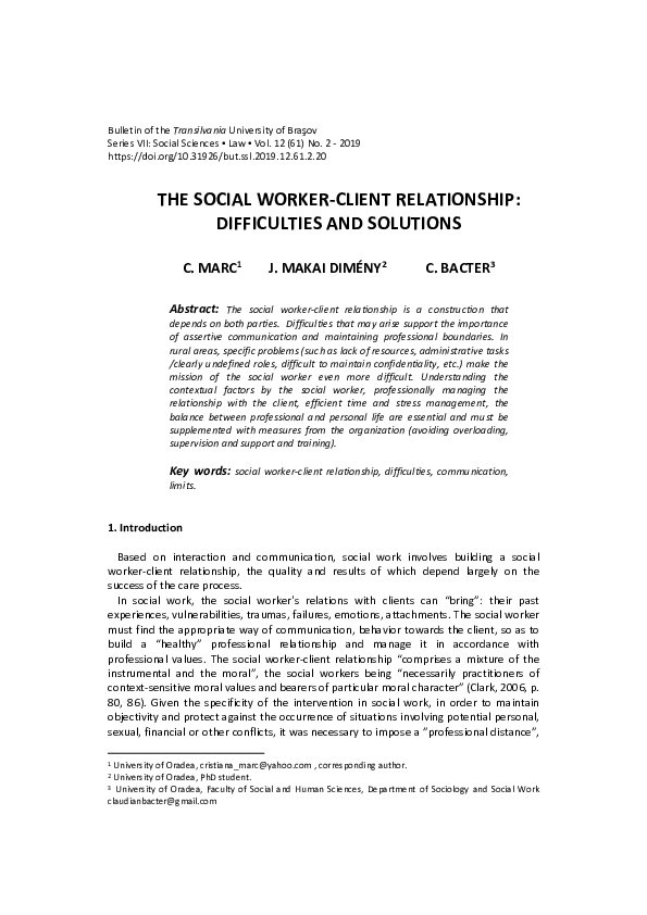 (PDF) The Social Worker-Client Relationship: Difficulties and Solutions
