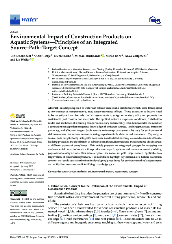(PDF) Environmental Impact of Construction Products on Aquatic Systems ...