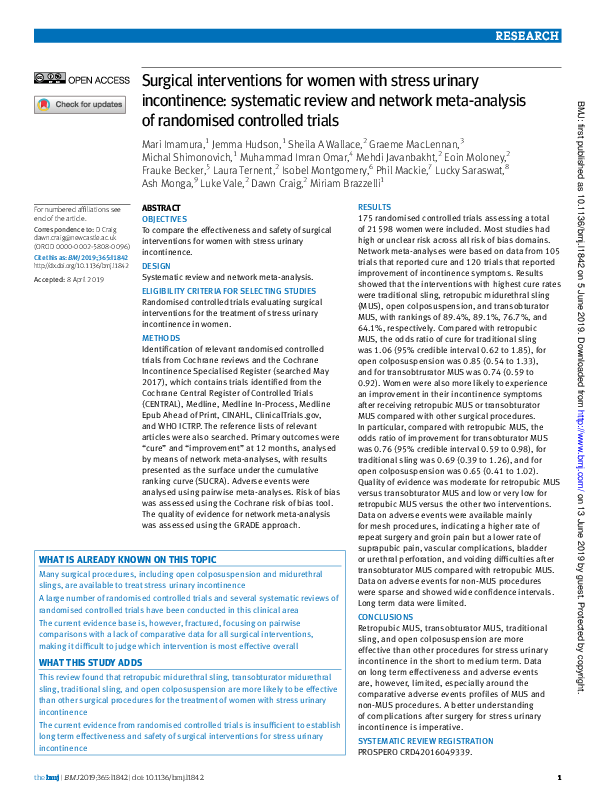 (PDF) Surgical interventions for women with stress urinary incontinence: systematic review and ...