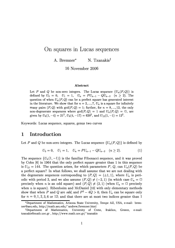 (PDF) On squares in Lucas sequences
