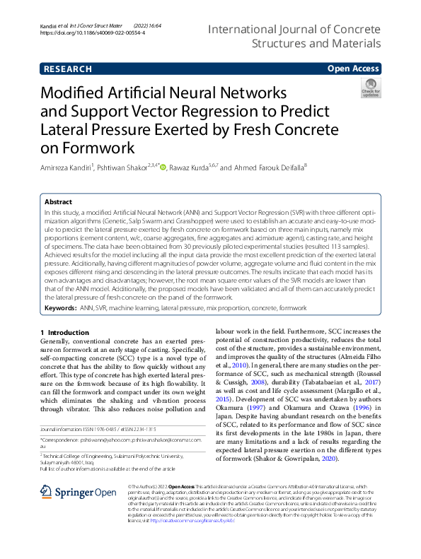 (PDF) Modified Artificial Neural Networks and Support Vector Regression to Predict Lateral ...