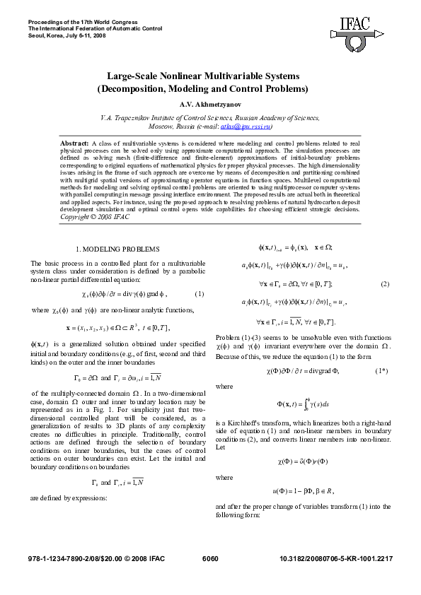 (PDF) Large-Scale Nonlinear Multivariable Systems (Decomposition, Modeling and Control Problems)