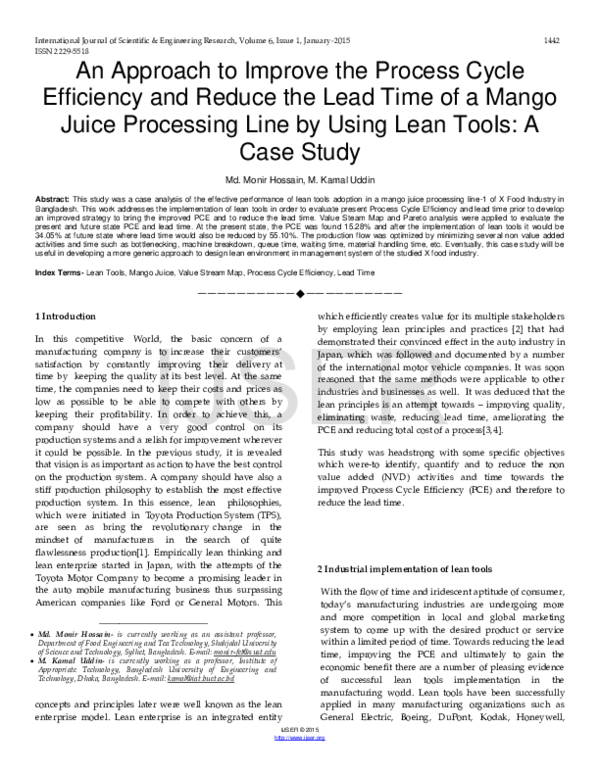 (PDF) An Approach to Improve the Process Cycle Efficiency and Reduce ...