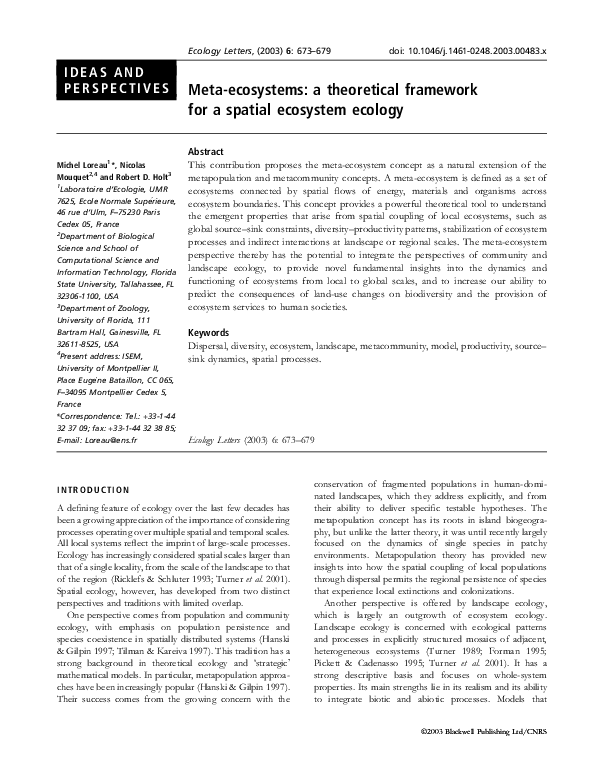 (PDF) Meta-ecosystems: a theoretical framework for a spatial ecosystem ...