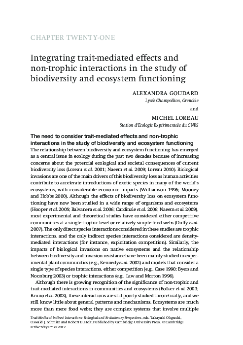 (PDF) Integrating trait-mediated effects and non-trophic interactions ...