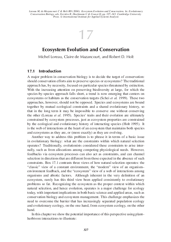 (PDF) Ecosystem Evolution and Conservation