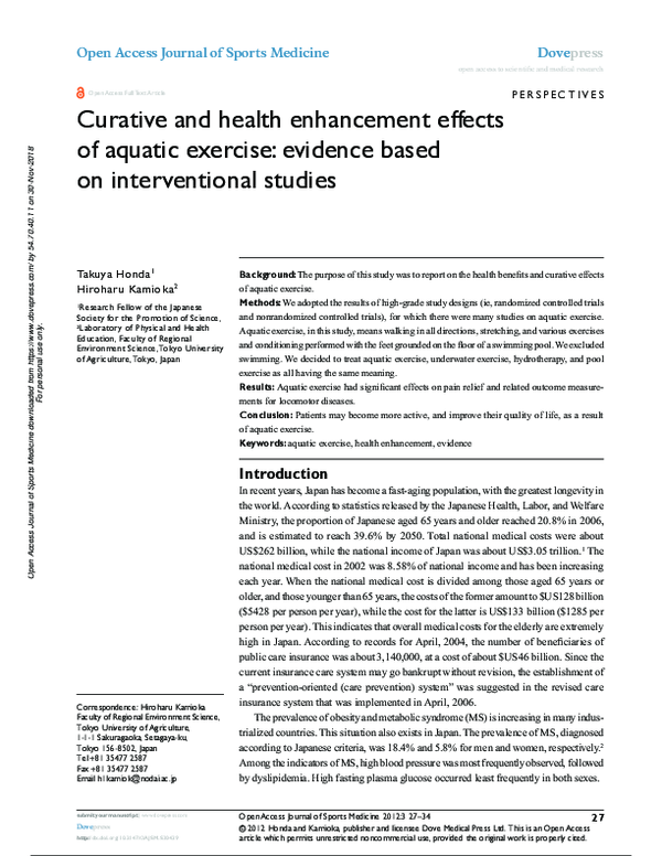 (PDF) Curative and health enhancement effects of aquatic exercise: evidence based on ...