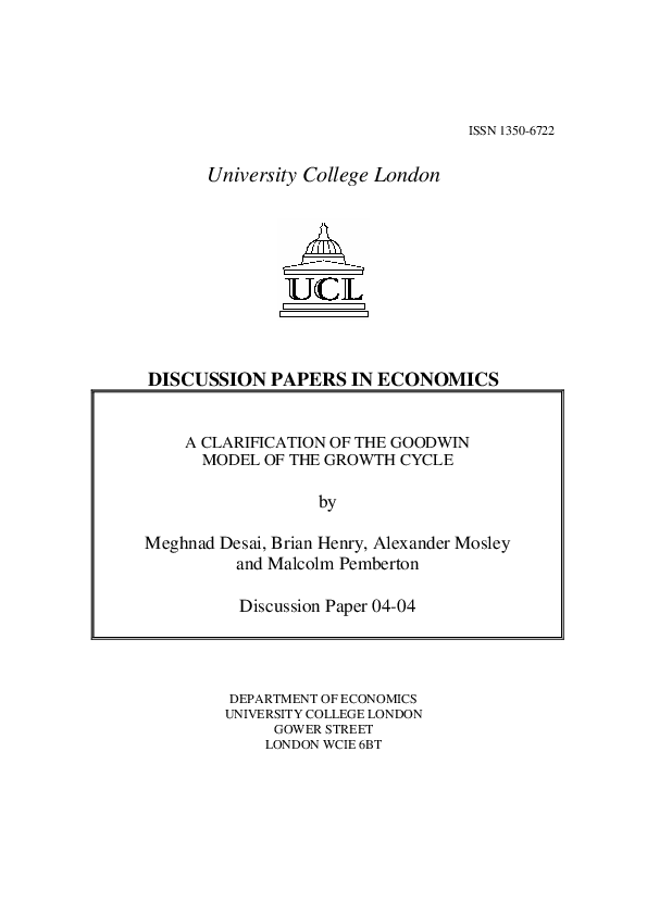 (PDF) A clarification of the Goodwin model of the growth cycle