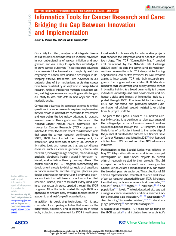 (PDF) Informatics Tools for Cancer Research and Care: Bridging the Gap ...