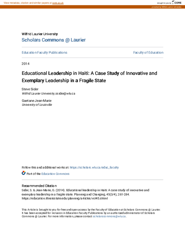 (PDF) Educational leadership in Haiti: A case study of innovative and ...