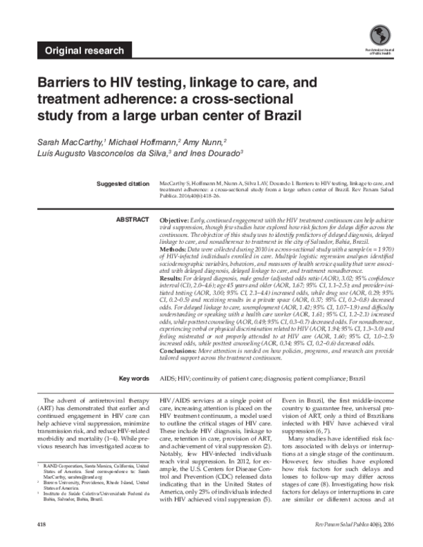 (PDF) Barriers to HIV testing, linkage to care, and treatment adherence ...