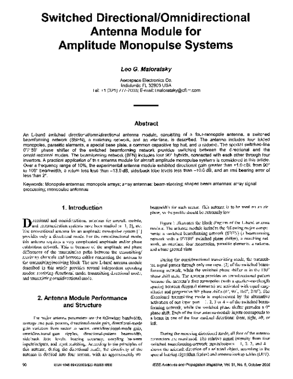 (PDF) Switched Directional/Omnidirectional Antenna Module for Amplitude Monopulse Systems