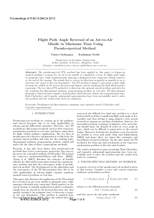 (PDF) Flight Path Angle Reversal of an Air-to-Air Missile in Minimum ...