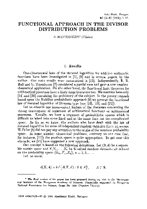(PDF) Functional approach in the divisor distribution problems
