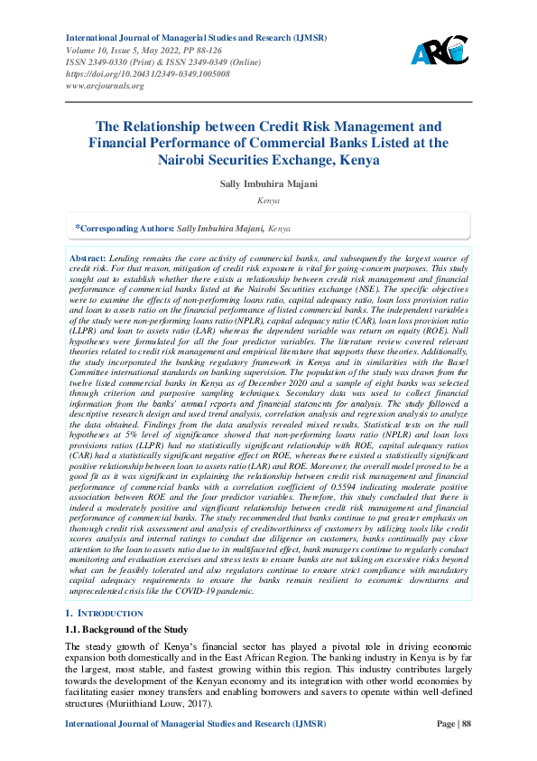 (PDF) The Relationship between Credit Risk Management and Financial ...