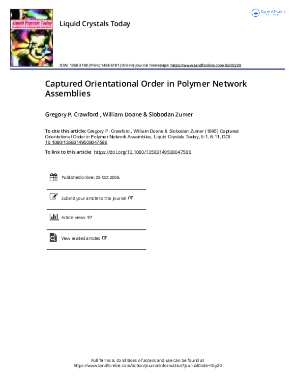 (PDF) Captured Orientational Order in Polymer Network Assemblies