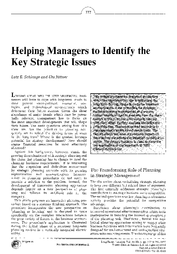(PDF) Helping managers to identify the key strategic issues