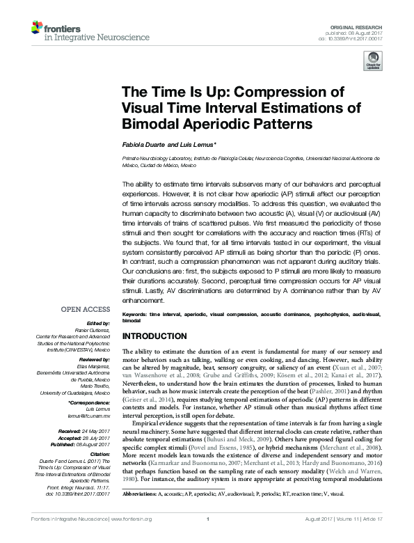 (PDF) The Time Is Up: Compression of Visual Time Interval Estimations ...