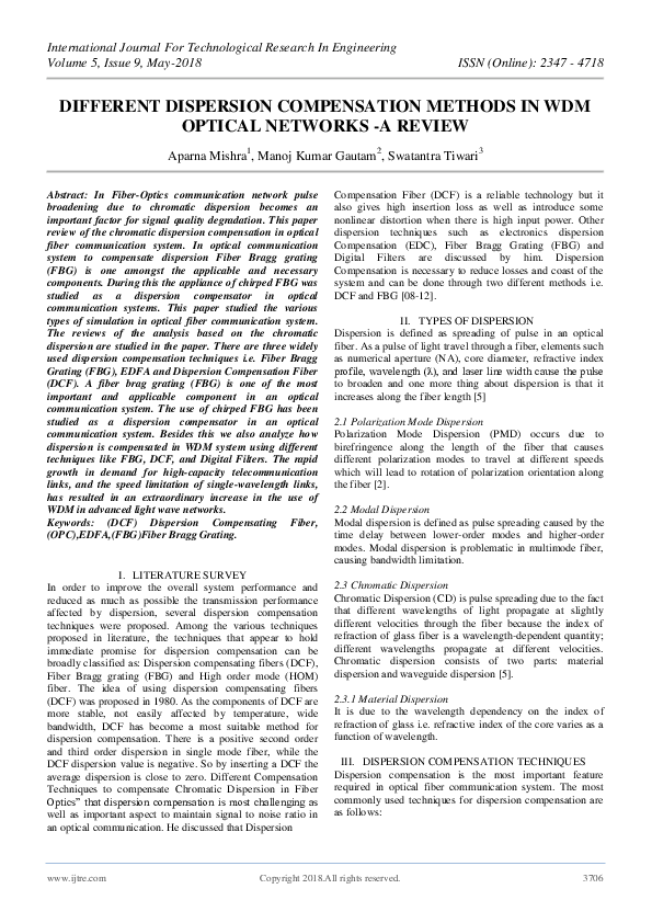 (PDF) Different Dispersion Compensation Methods in WDM Optical Networks -A Review
