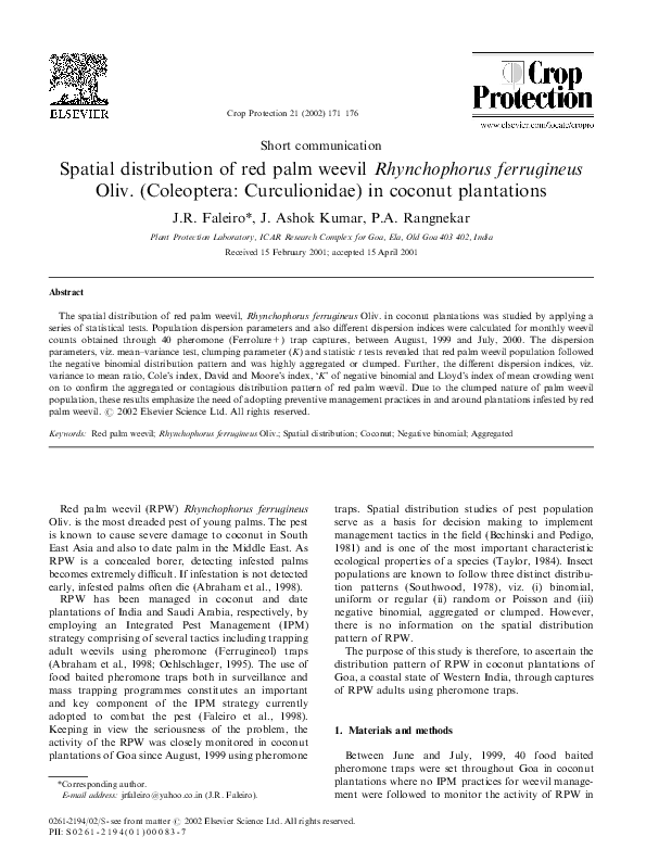 (PDF) Spatial distribution of red palm weevil Rhynchophorus ferrugineus ...