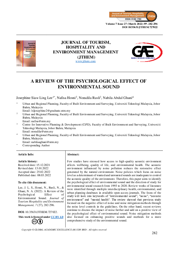 (PDF) A Review of the Psychological Effect of Environmental Sound