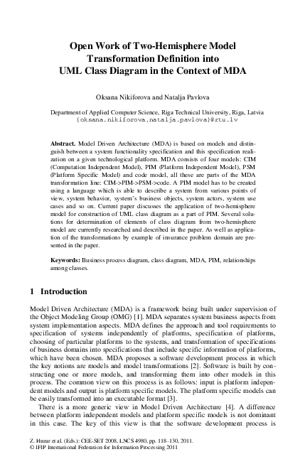 (PDF) Open Work of Two-Hemisphere Model Transformation Definition into UML Class Diagram in the ...
