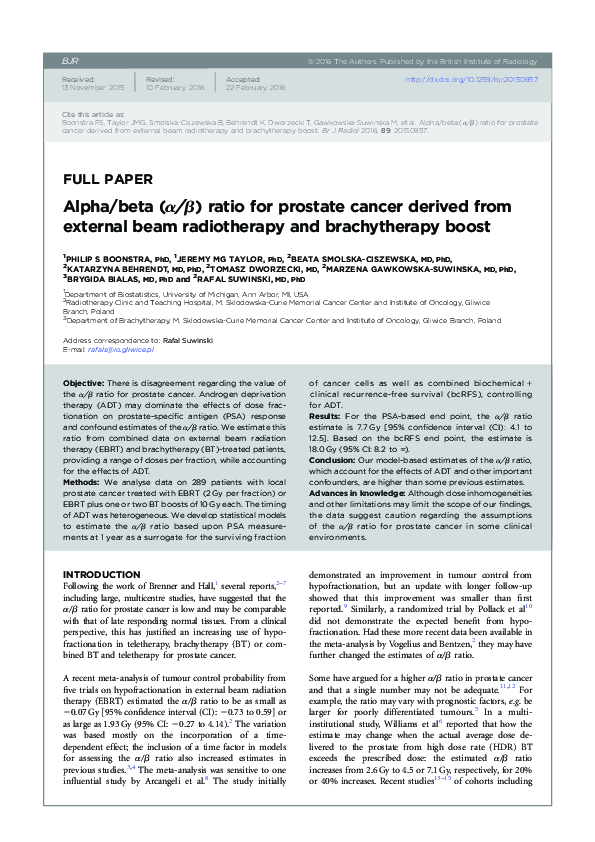 (PDF) Alpha/beta (α/β) ratio for prostate cancer derived from external ...