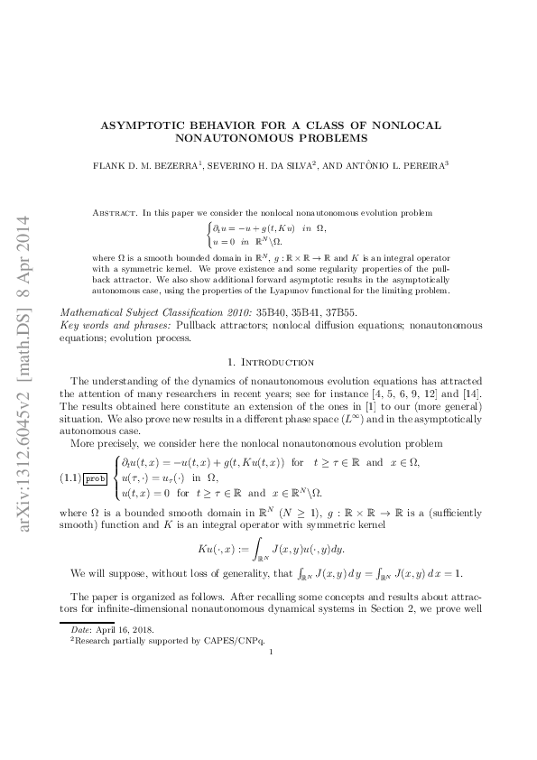 (PDF) Asymptotic behavior for a class of nonlocal nonautonomous problems