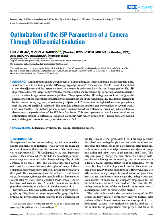 (PDF) Optimization of the ISP Parameters of a Camera Through Differential Evolution