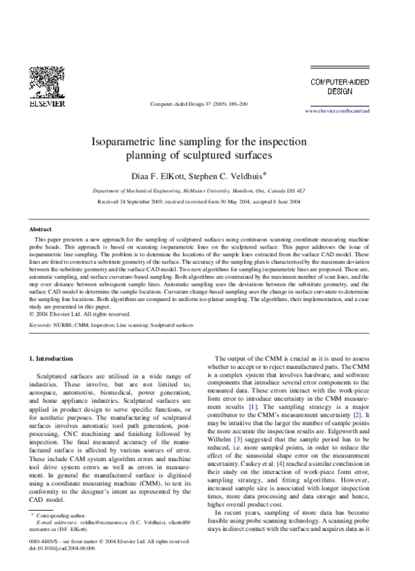 (PDF) Isoparametric line sampling for the inspection planning of sculptured surfaces