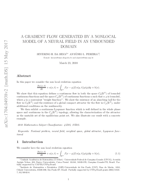 (PDF) A gradient flow generated by a nonlocal model of a neural field in an unbounded domain