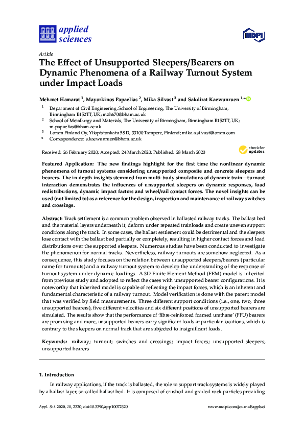 (PDF) The Effect of Unsupported Sleepers/Bearers on Dynamic Phenomena ...