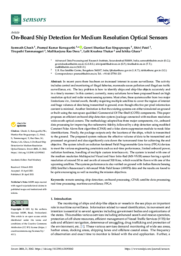 (PDF) On-Board Ship Detection for Medium Resolution Optical Sensors