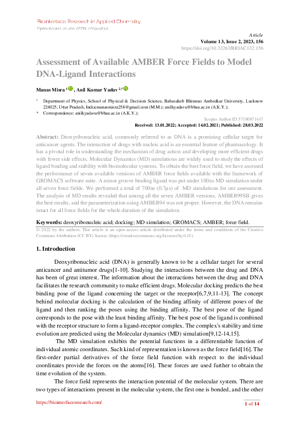 (PDF) Assessment of Available AMBER Force Fields to Model DNA-Ligand ...