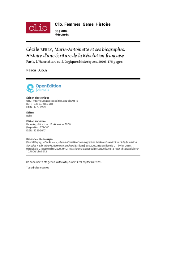 (PDF) Cécile Berly, Marie-Antoinette et ses biographes. Histoire d’une ...