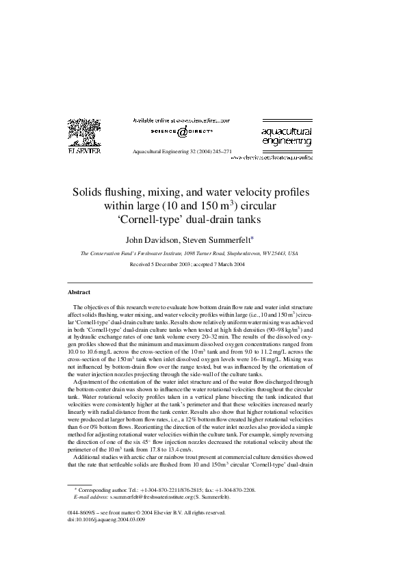 (PDF) Solids flushing, mixing, and water velocity profiles within large ...