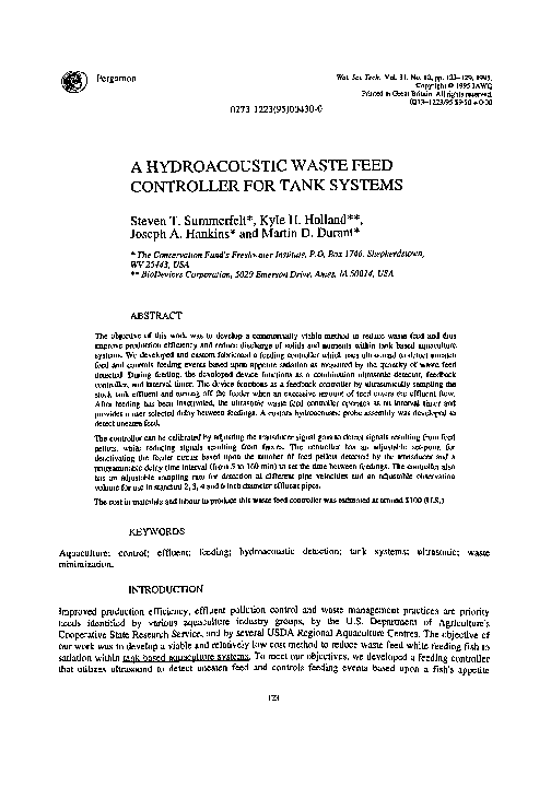 (PDF) A hydroacoustic waste feed controller for tank systems
