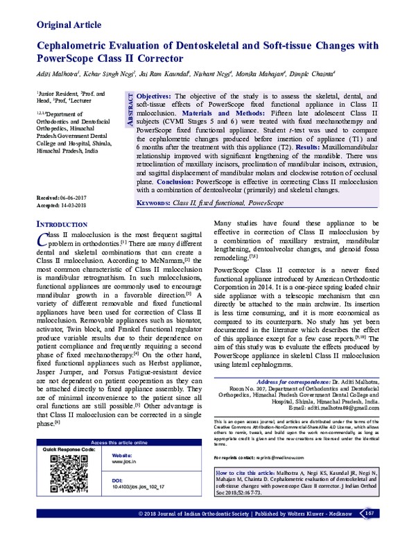 (PDF) Cephalometric evaluation of dentoskeletal and soft-tissue changes ...