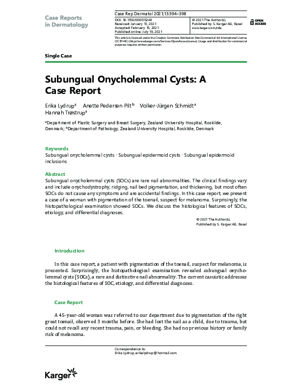 (PDF) Subungual Onycholemmal Cysts: A Case Report | Hannah Pedersen ...