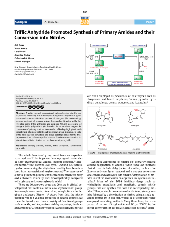 (PDF) Triflic Anhydride Promoted Synthesis of Primary Amides and their ...