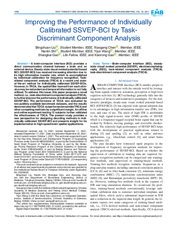Pdf Improving The Performance Of Individually Calibrated Ssvep Bci By Task Discriminant 