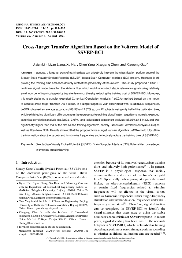 Pdf Cross Target Transfer Algorithm Based On The Volterra Model Of