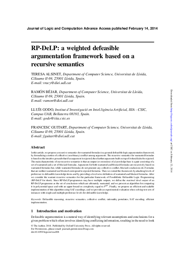 (PDF) RP-DeLP: Recursive Semantics in Defeasible Logic