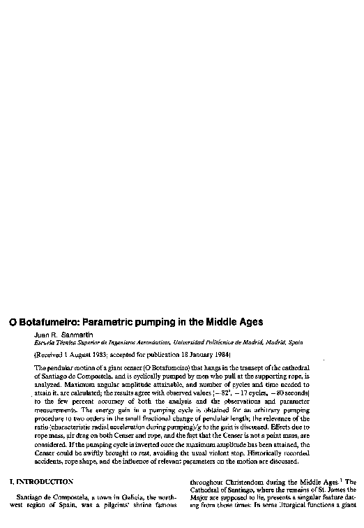 (PDF) O Botafumeiro: Parametric pumping in the Middle Ages